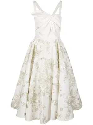 Marchesa Embroidered Flared Midi Dress