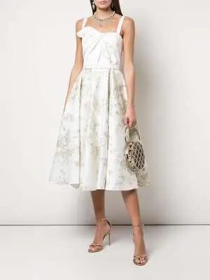 Marchesa Embroidered Flared Midi Dress
