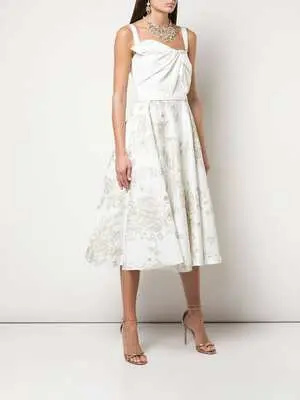 Marchesa Embroidered Flared Midi Dress