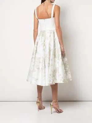 Marchesa Embroidered Flared Midi Dress