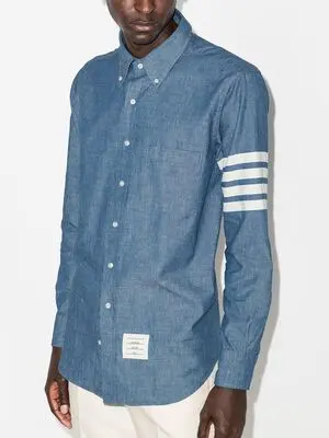 Thom Browne 4-bar Straight-fit Chambray Shirt - Blue