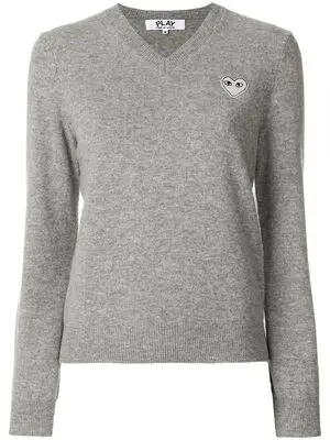 Play Comme Des Garcon V-neck Pullover - Grey
