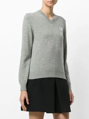 Play Comme Des Garcon V-neck Pullover - Grey