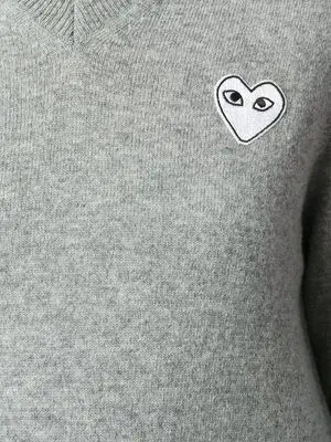 Play Comme Des Garcon V-neck Pullover - Grey