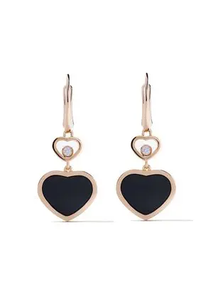 Chopard 18kt Happy Hearts Onyx And Diamond Drop Earrings