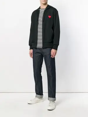 Play Comme Des Garcon Zip-up Hoodie With Heart Patch - Black