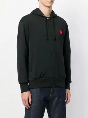 Play Comme Des Garcon Zip-up Hoodie With Heart Patch - Black