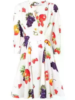 MSGM Fruit Print Cotton Dress - White