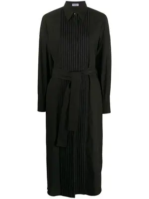 Brunello Cucinelli Pleated Bib Belted Shirt Dress