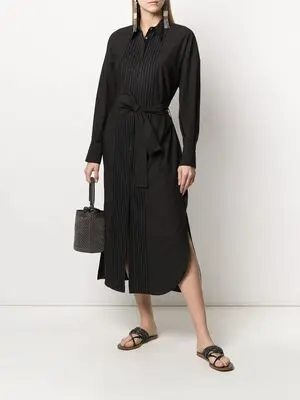 Brunello Cucinelli Pleated Bib Belted Shirt Dress