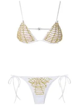 AMIR SLAMA Beaded Triangle Bikini Set - White