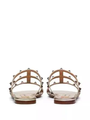 Valentino Garavani Rockstud Flat Metallic Nappa Slide Sandal - Gold