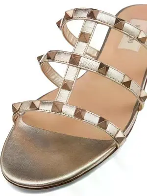 Valentino Garavani Rockstud Flat Metallic Nappa Slide Sandal - Gold