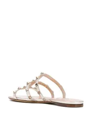 Valentino Garavani Rockstud Flat Metallic Nappa Slide Sandals - Gold