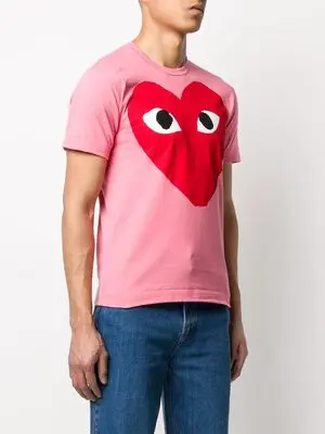 Play Comme Des Garcon Heart Print Round Neck T-shirt - Pink