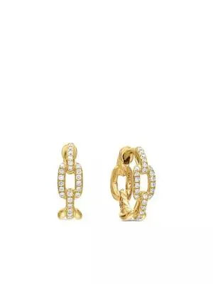 David Yurman 18kt Yellow Stax Diamond Huggie Hoop Earrings - Gold