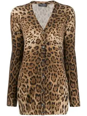 Dolce & Gabbana Leopard-print Cashmere Cardigan - Brown