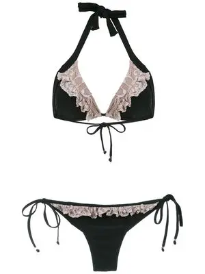 AMIR SLAMA Lace Panel Bikini Set - Black