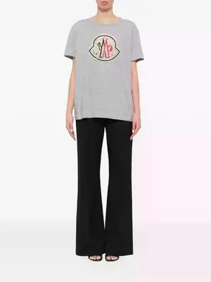 Moncler Crewneck T-shirt With Logo Applique - Grey