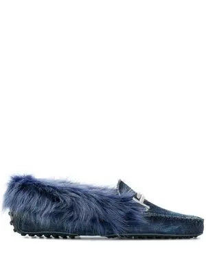 TOD'S Indigo Denim Faux Fur Gommino Loafers