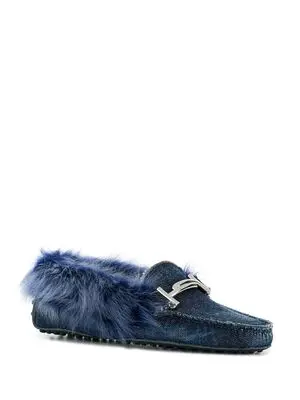 TOD'S Indigo Denim Faux Fur Gommino Loafers