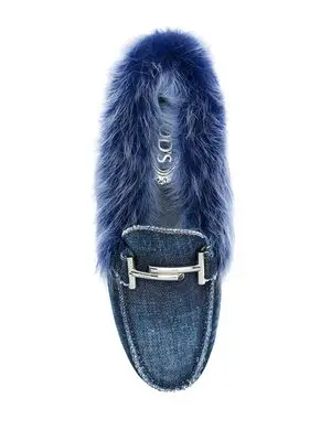 TOD'S Indigo Denim Faux Fur Gommino Loafers