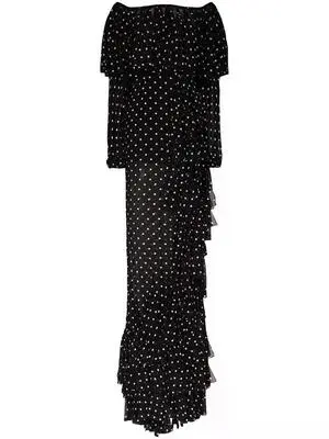 Balmain Off-the-shoulder Ruffled Polka-dot Gown