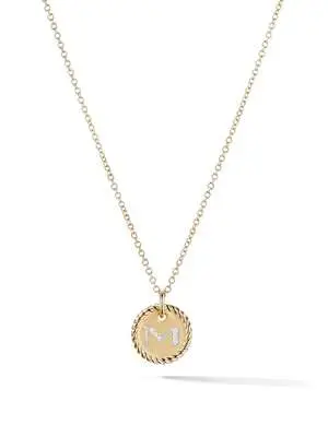 David Yurman 18kt Yellow M Initial Diamond Necklace - Gold