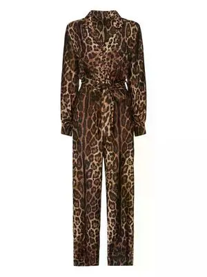 Dolce & Gabbana Leopard-print Silk Jumpsuit - Brown