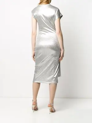 Rabanne Metallic Ruched Side Dress - Silver