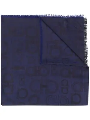 FERRAGAMO Jacquard Gancini Pattern Scarf - Blue