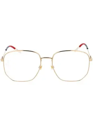 Gucci Web-detail Hexagonal-frame Glasses - Gold