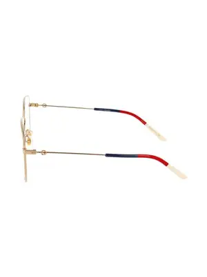 Gucci Web-detail Hexagonal-frame Glasses - Gold