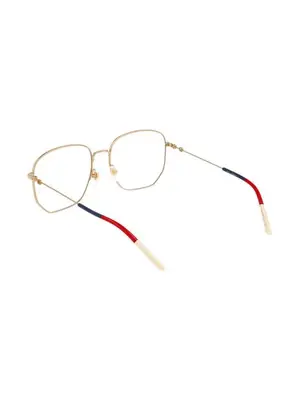 Gucci Web-detail Hexagonal-frame Glasses - Gold