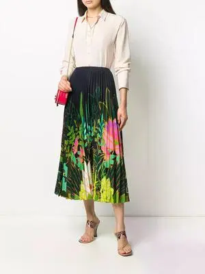 Valentino Garavani Pleated Floral-print Skirt - Blue