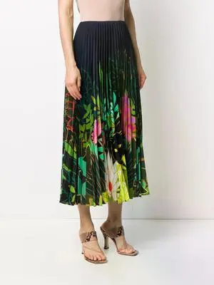 Valentino Garavani Pleated Floral-print Skirt - Blue