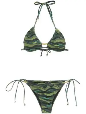 AMIR SLAMA Wave Print Bikini Set - Green