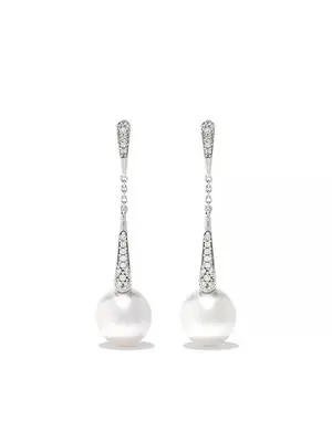 Yoko London 18kt White Gold Diamond And Pearl Drop Earrings - Silver