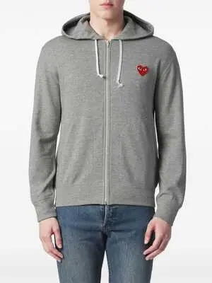 Play Comme Des Garcon 5 Heart-print Cotton Hoodie - Grey