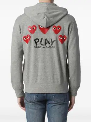 Play Comme Des Garcon 5 Heart-print Cotton Hoodie - Grey