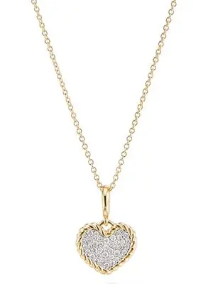 David Yurman 18kt Yellow Cable Collectibles Heart Diamond Necklace - Gold