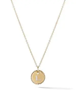 David Yurman 18kt Yellow L Initial Diamond Pendant Necklace - Gold