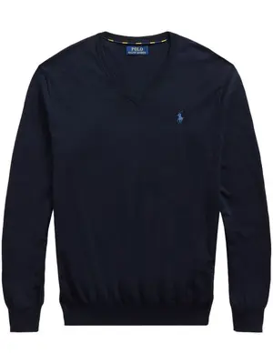 Polo Ralph Lauren Logo V-neck Jumper - Blue