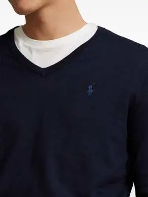 Polo Ralph Lauren Logo V-neck Jumper - Blue