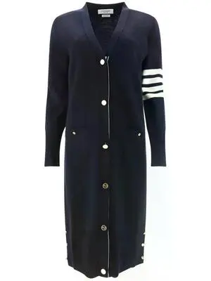 Thom Browne Merino Wool Milano V-neck Long Cardigan - Blue