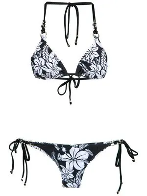 AMIR SLAMA Floral Print Bikini Set - Black