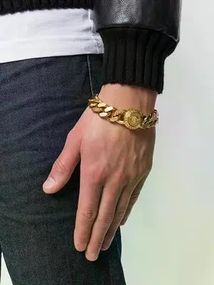 Versace Medusa Engraved Chain Bracelet In Tone Metal