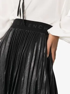 Givenchy Logo Waistband Pleated Midi Skirt