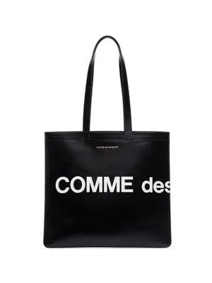 Comme Des Garçons Logo Print Leather Shoulder Bag - Black