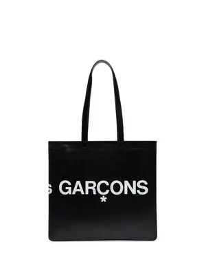 Comme Des Garçons Logo Print Leather Shoulder Bag - Black